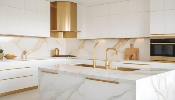 White Quartz Countertops with Gold Veins | Keystone Granite